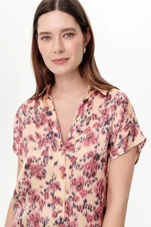 EXQUISE Dropped Sleeve Button-front Satin Shirt