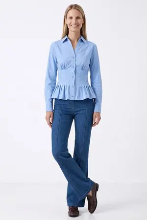 EXQUISE Ruffle Detail Long Sleeve Shirt With Cuffs