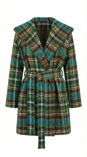 EXQUISE Belted Hooded Woven Coat With Pockets - Green