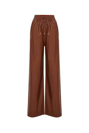 EXQUISE Vegan Leather Trousers With Pockets And Elastic Waist