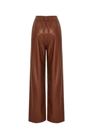 EXQUISE Vegan Leather Trousers With Pockets And Elastic Waist