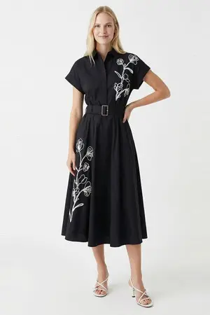 EXQUISE Miriam Embroidered Midi Shirt Dress