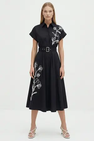EXQUISE Miriam Embroidered Midi Shirt Dress