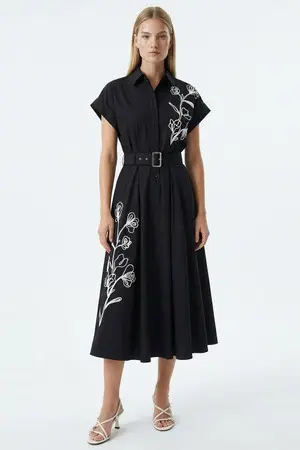 EXQUISE Miriam Embroidered Midi Shirt Dress