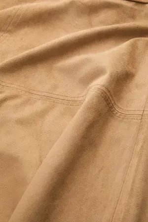 EXQUISE Stitch Detail Suede Midi Skirt With Zipper