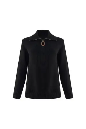 EXQUISE Addison Wide Collar Zip Detail Sweater