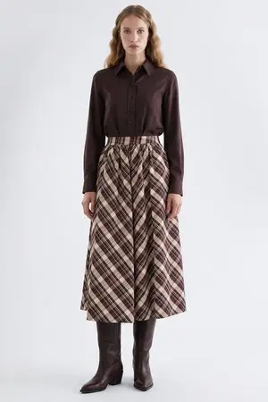 EXQUISE Pleated Midi Skirt With Pockets