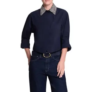 TWP New Chapter Crystal Collar Cotton Shirt - Midnight