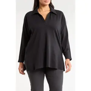 Eileen Fisher Raglan Sleeve Henley Tunic - Black