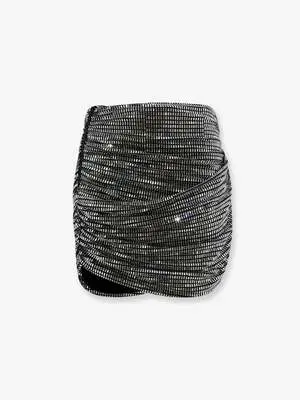 SELF-PORTRAIT Mini Skirt With Rhinestones - Silver