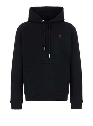 AMI Paris Hoodie With Red De Coeur Logo, Cotton - Black
