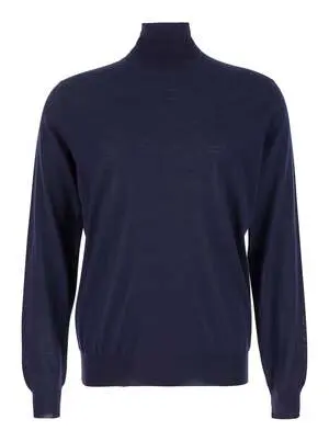 LEPLAIN Turtleneck With Ribbed Details In Navy Blue For - Multicolor