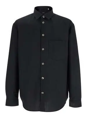 LEPLAIN Shirt With Classic Collar In Virgin Wool Blend - Black