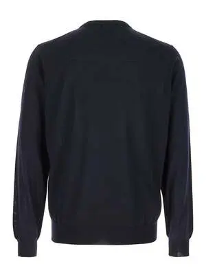 LEPLAIN Crewneck Sweater With Long Sleeves And Ribbed Finishes In Blue Wool For