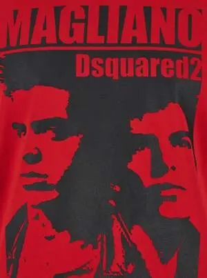 Dsquared2 X Magliano' Red Crewneck T-shirt With Maxi Print On The Front In Cotton