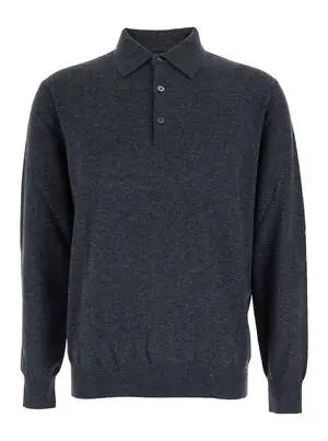 LEPLAIN Grey Sweater With Polo Shirt Style Collar And Long Sleeves In Wool Blend - Gray