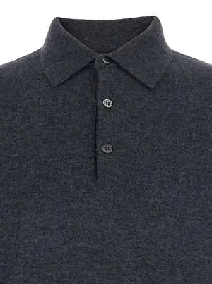 LEPLAIN Grey Sweater With Polo Shirt Style Collar And Long Sleeves In Wool Blend