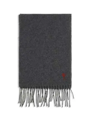 AMI Paris Quota De Coeur Wool Scarf - Gray