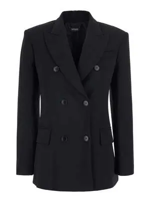 LEPLAIN Black Double Breasted Jacket With Peak Revers In Wool Blend For - Multicolor