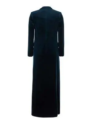LEPLAIN Blue Long Double-breasted Coat With Peak Revers In Velvet For