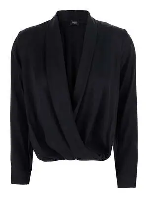 LEPLAIN Georgette Blouse With Long Sleeves And V-neck, In For - Black