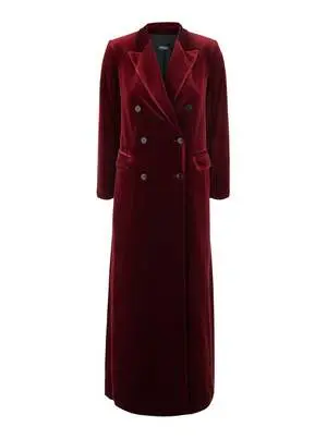 LEPLAIN Bordeaux Long Double-breasted Coat With Peak Revers In Velvet For - Multicolor