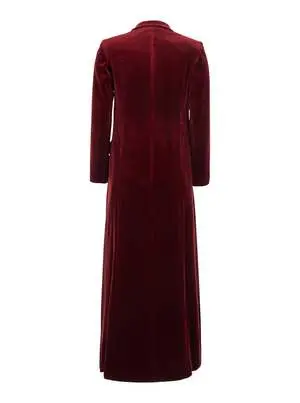 LEPLAIN Bordeaux Long Double-breasted Coat With Peak Revers In Velvet For