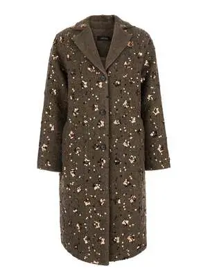 LEPLAIN Brown Coat With Notched Revers And All-over Sequins In Fabric And Wool For - Multicolor