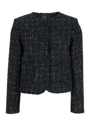 LEPLAIN Black Jacket With Round Neck And Front Button Closure In Tweed