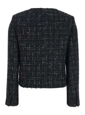 LEPLAIN Black Jacket With Round Neck And Front Button Closure In Tweed