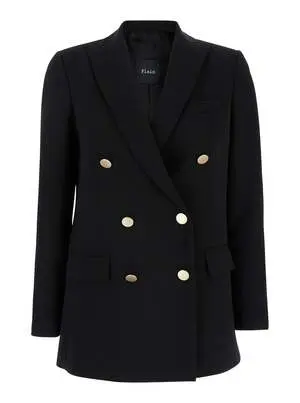 LEPLAIN Double-breasted Jacket With Golden Buttons In Cady - Black