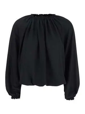 LEPLAIN Black Top With Dropped Shoulders And Curlsin Fabric - Multicolor