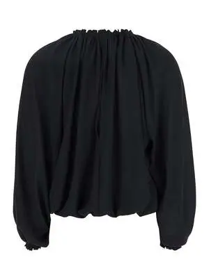 LEPLAIN Black Top With Dropped Shoulders And Curlsin Fabric