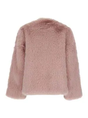 LEPLAIN Pink Crewneck Fur Jacket With Concealed Front Closure In Ecofur