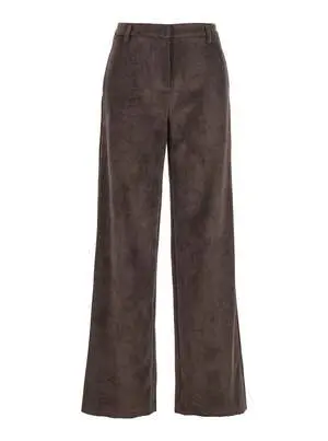 LEPLAIN Pants With Belt Loops In Ribbed Velvet - Brown