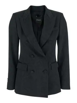 LEPLAIN Black Double-breasted Jacket With Damask Effect In Wool - Multicolor
