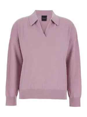LEPLAIN Pnik Sweater With Polo-style Collar And V-neck In Cashmere - Pink