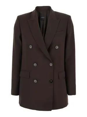 LEPLAIN Brown Double-breasted Jacket With Peak Revers In Wool Blend - Multicolor