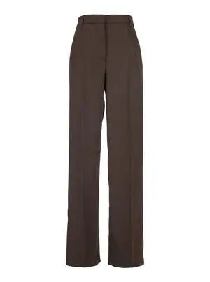 LEPLAIN Satin Tailored Pants With Front Pleats For - Brown