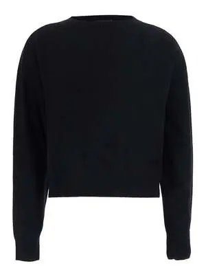 LEPLAIN Cropped Crewneck Sweater With Ribbed Trims In Cashmere - Black