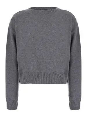 LEPLAIN Grey Cropped Crewneck Sweater With Ribbed Edges In Cashmere For - Gray