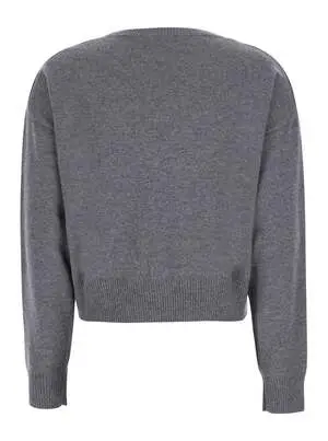 LEPLAIN Grey Cropped Crewneck Sweater With Ribbed Edges In Cashmere For