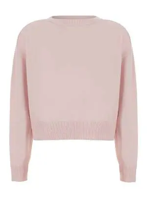 LEPLAIN Cropped Crewneck Sweater With Ribbed Trims In Cashmere - Pink