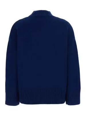 LEPLAIN Blue Sweater With Mock Neck And Dropped Shoulders In Cashmere For