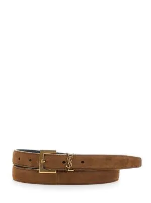 Saint Laurent Belt With Cassandre Buckle Closure In Suede For