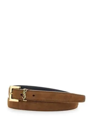 Saint Laurent Belt With Cassandre Buckle Closure In Suede For