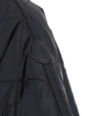 Moncler Black Hooded Cape With Logo Patch On The Sleeve In Tech Fabric For - Multicolor