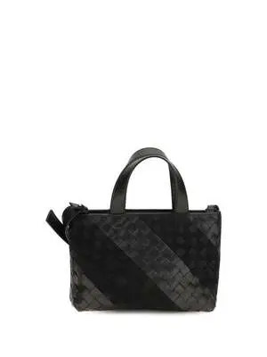 Bottega Veneta Intrecciato Handbag With Suede Stripes - Black