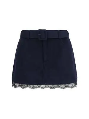 SELF-PORTRAIT Wool Shorts With Lace - Blue