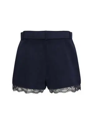 SELF-PORTRAIT Wool Shorts With Lace - Blue